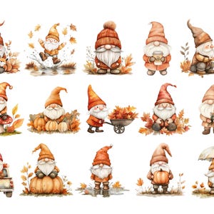 Autumn Gnome Clipart DIGITAL DOWNLOAD, Fall Gnome Clip Art ...