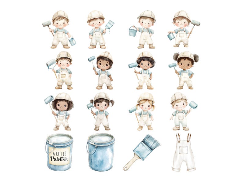 House Painter Clipart, Watercolor Tradesman Clip Art, Cute Construction ...