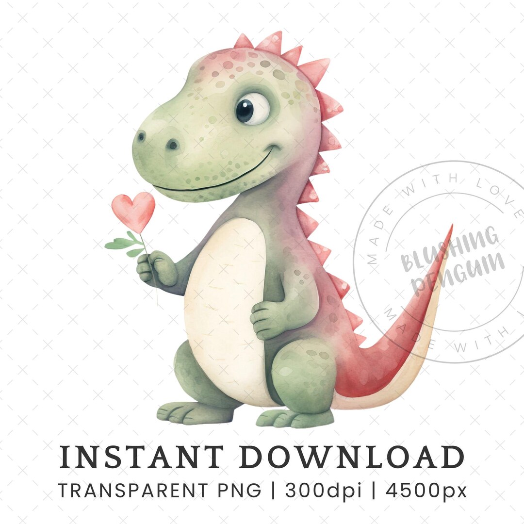 Valentine Dinosaur Clipart, Single Image DIGITAL DOWNLOAD, Cute ...