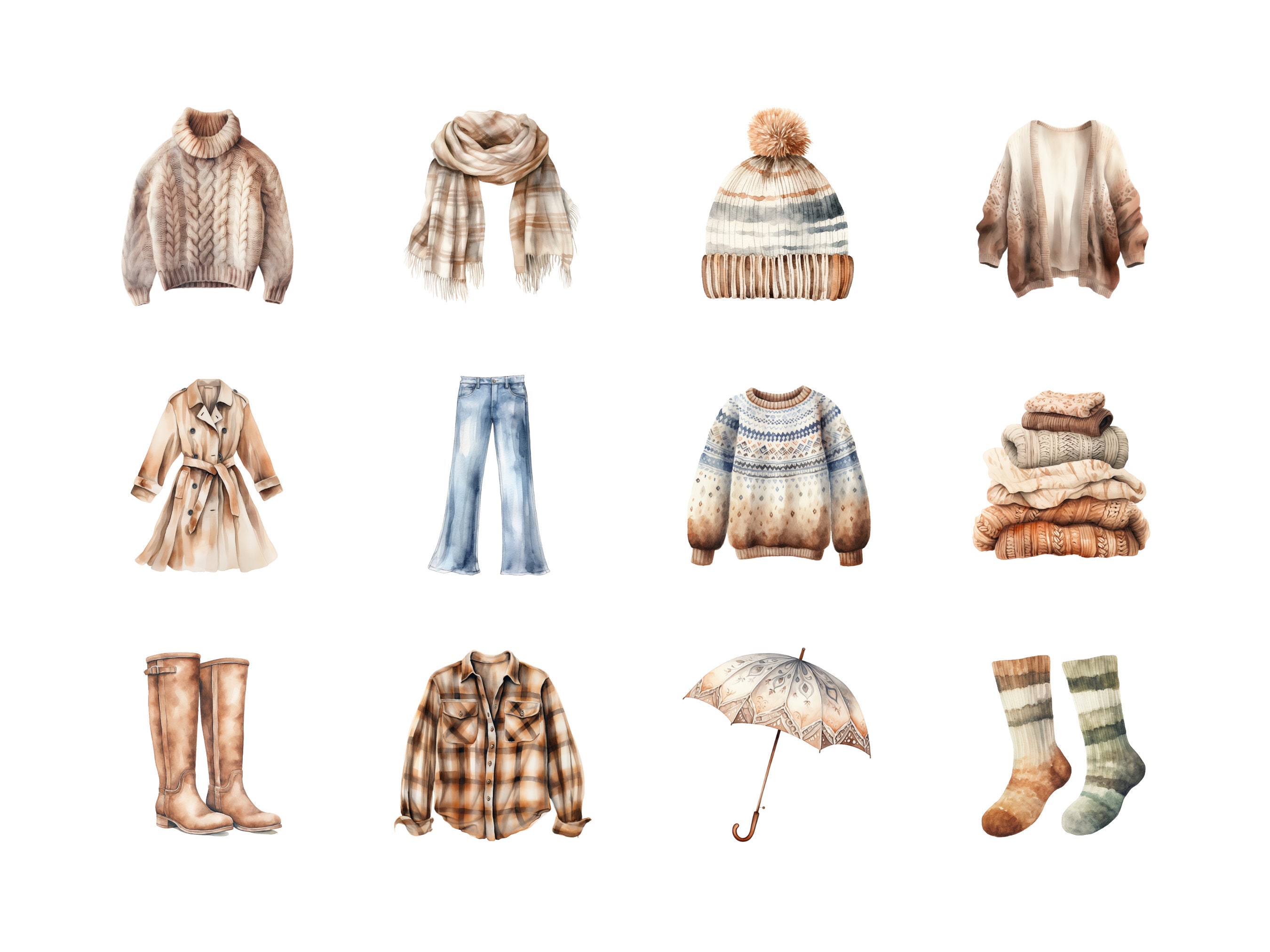 Fall Clothes Clipart Bundle, DIGITAL DOWNLOAD, Watercolor Autumn ...