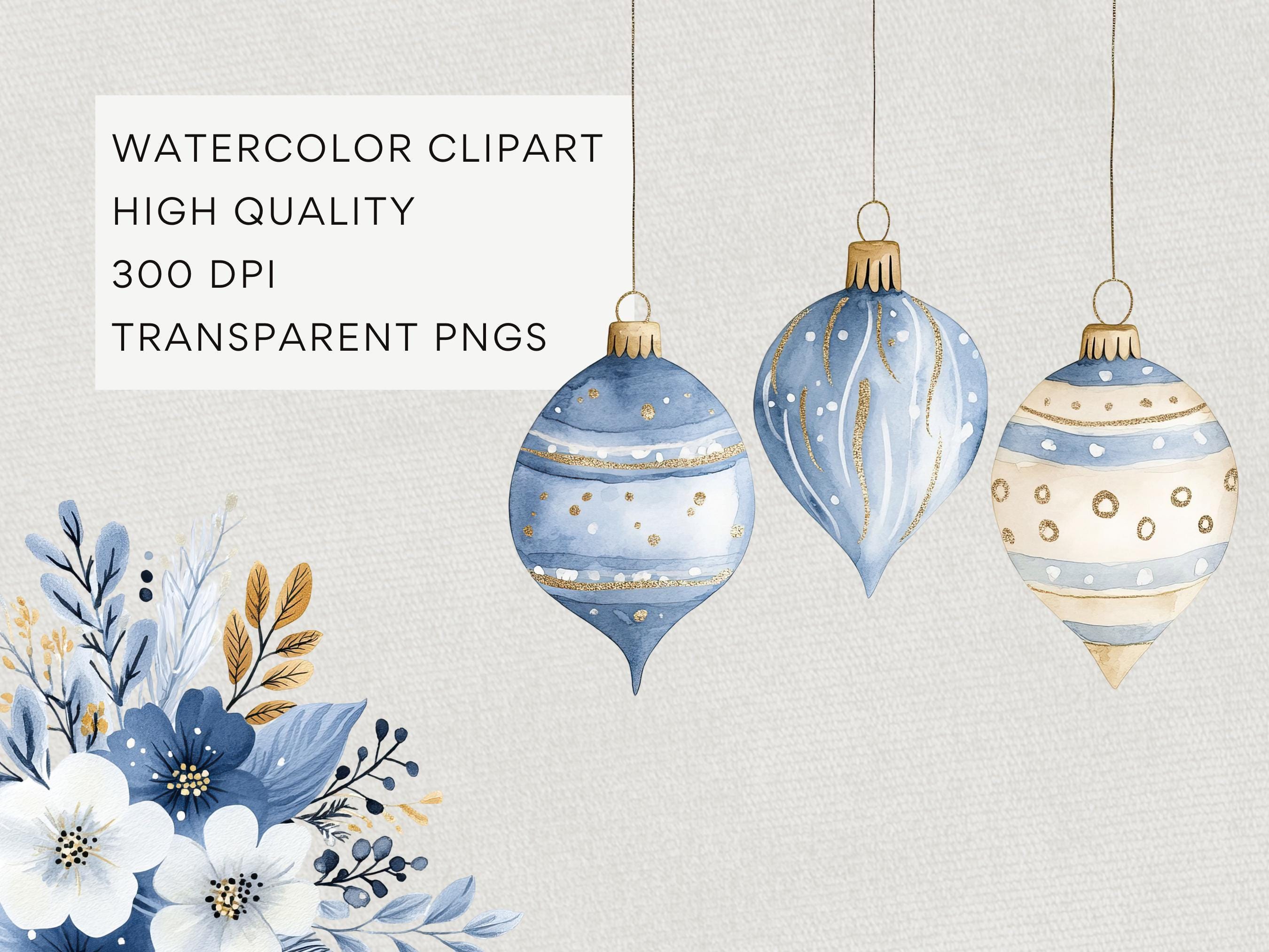 Blue Christmas Clipart Bundle, DIGITAL DOWNLOAD, Watercolor Xmas Clip ...