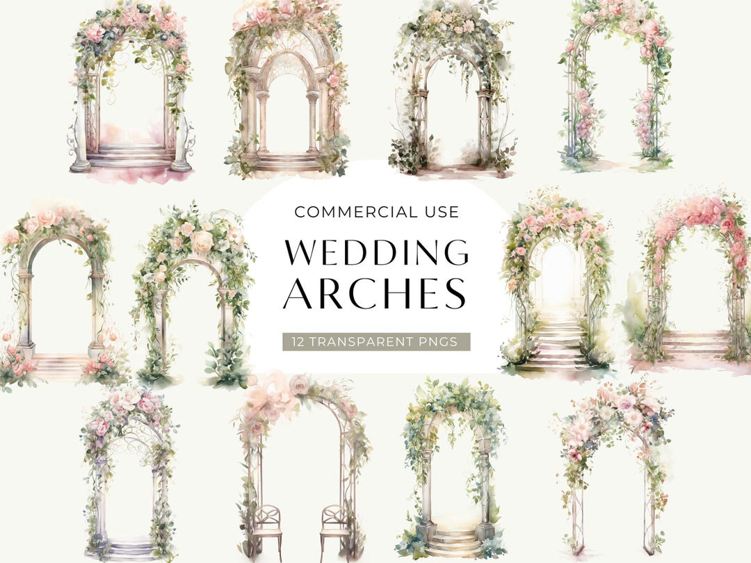 Wedding Arch Clipart, DIGITAL DOWNLOAD, Floral Arch Clipart, Watercolor ...