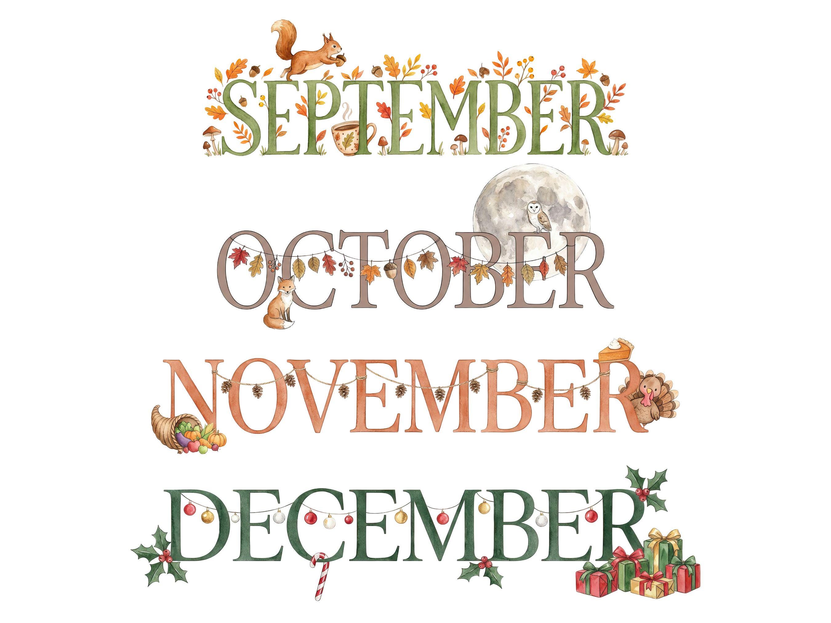 Months of the Year Clipart, Watercolor Planner Clip Art Graphics ...