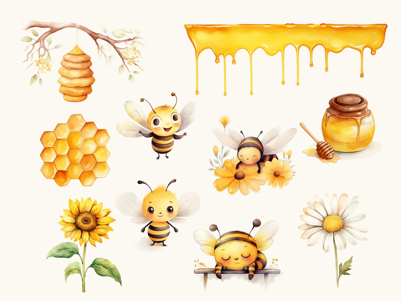 Baby Bee Clipart, DIGITAL DOWNLOAD, Cute Bee Watercolor Clipart, Bee ...