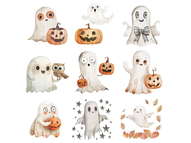 Cute Ghost Clipart DIGITAL DOWNLOAD, Quirky Halloween Clip Art, With ...