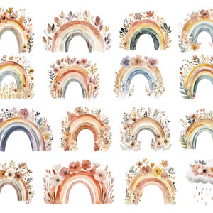 Boho Rainbow Watercolor Clipart, DIGITAL DOWNLOAD, Floral Rainbow Clip ...