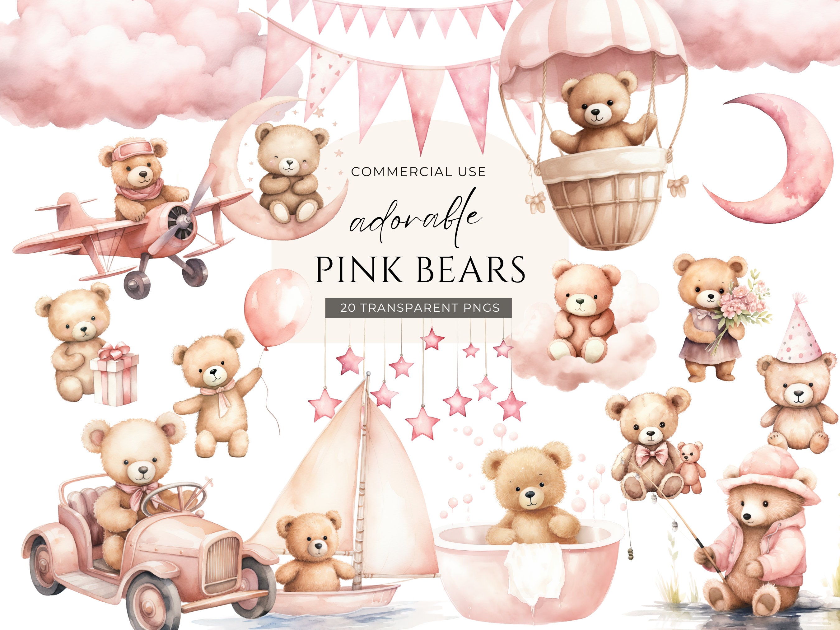 Imágenes Prediseñadas de oso de peluche rosa, DESCARGA DIGITAL, oso de ...