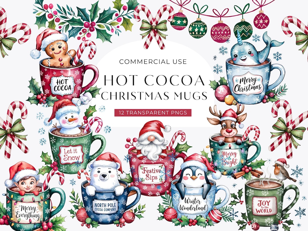 Hot Cocoa Mug Clipart, Watercolor Cup of Hot Chocolate Clip Art, Cozy ...