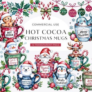 Hot Cocoa Mug Clipart, Watercolor Cup of Hot Chocolate Clip Art, Cozy ...