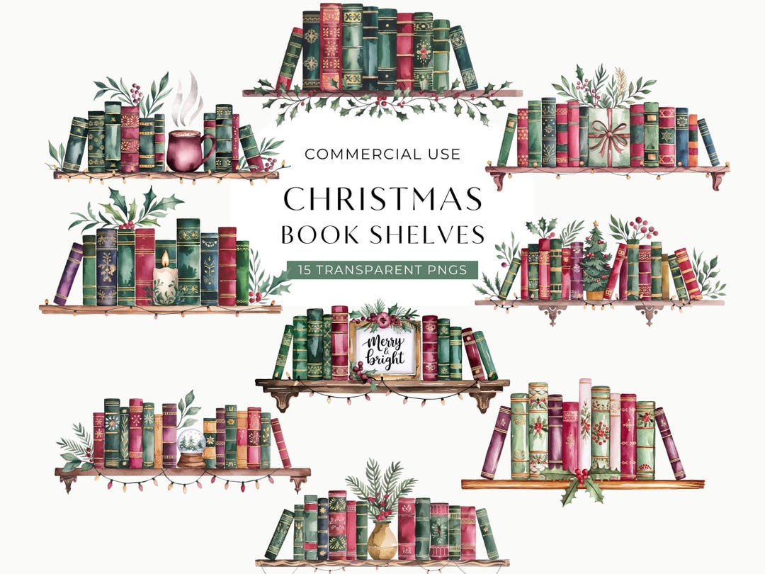 Christmas Book Shelf Clipart, Book Border Clip Art, Reading Clipart ...