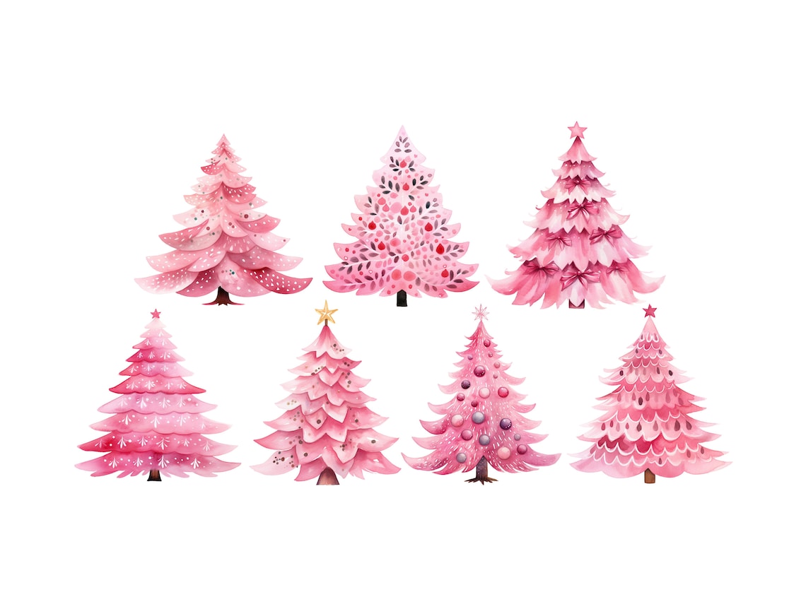 Pink Christmas Tree Clipart DIGITAL DOWNLOAD Candy Pink - Etsy