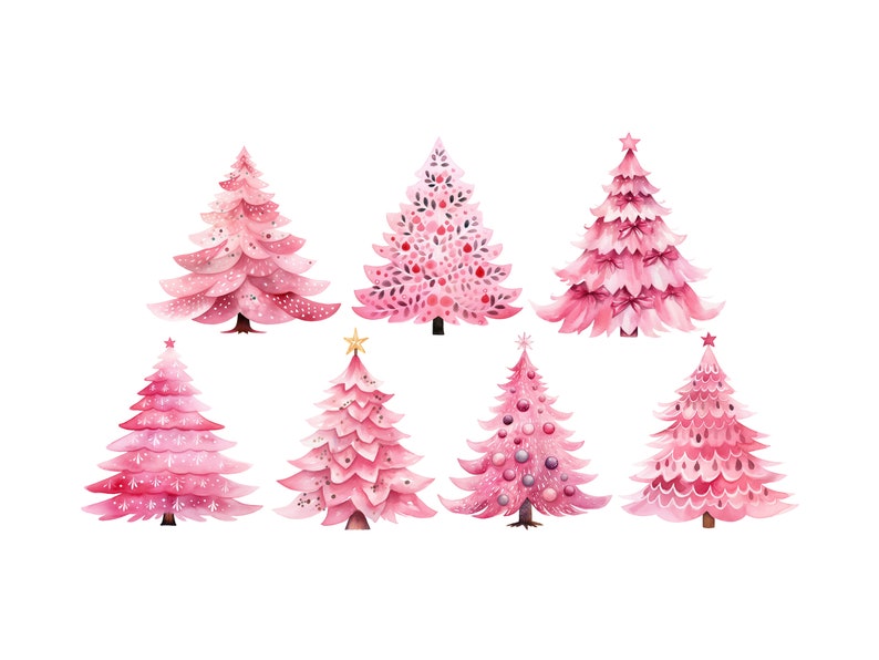 Pink Christmas Tree Clipart DIGITAL DOWNLOAD Candy Pink - Etsy