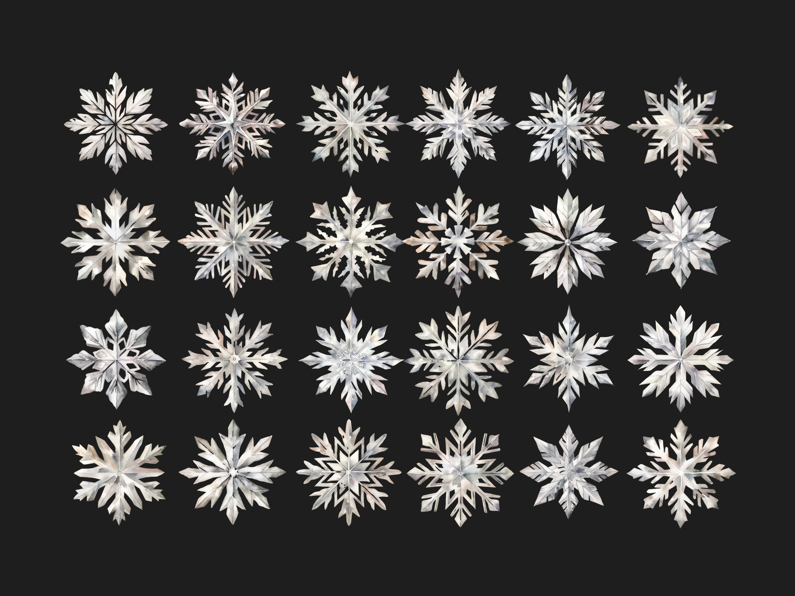 Silver Snowflake Watercolor Clipart, DIGITAL DOWNLOAD, Christmas ...