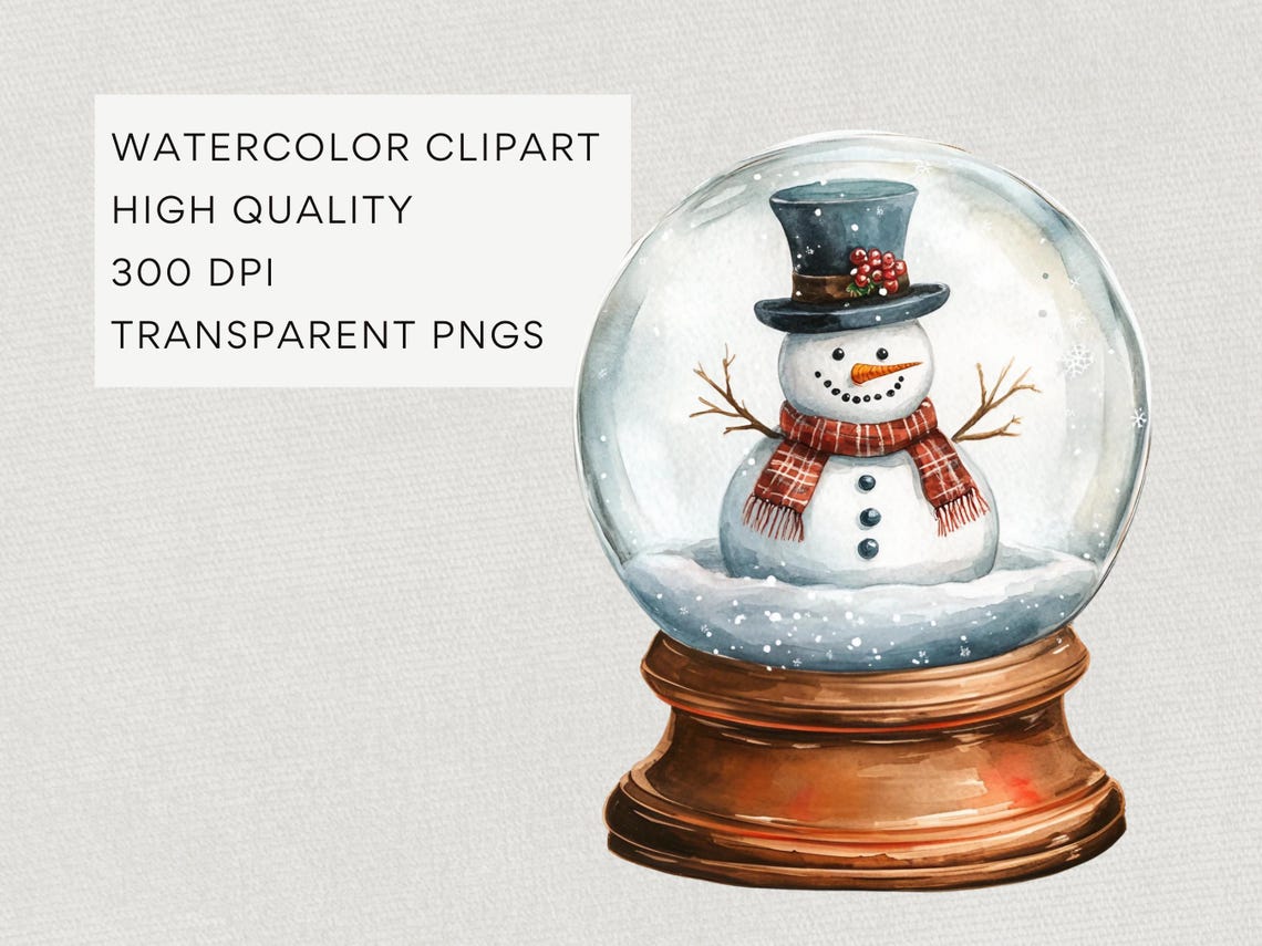 Cute Christmas Snowglobe Clipart, DIGITAL DOWNLOAD, Watercolor Snow ...