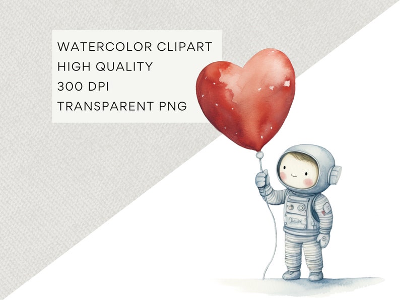 Valentine Astronaut Clipart, Single Image DIGITAL DOWNLOAD, Cute ...