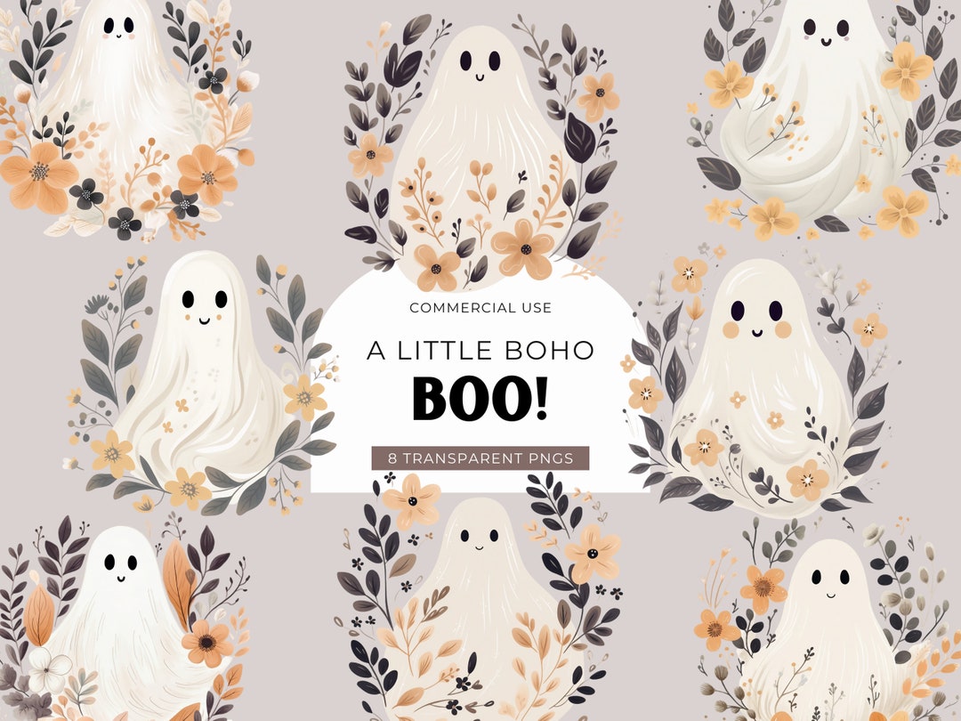 Boho Ghost Clipart, DIGITAL DOWNLOAD, Floral Ghost Clipart, Cute ...