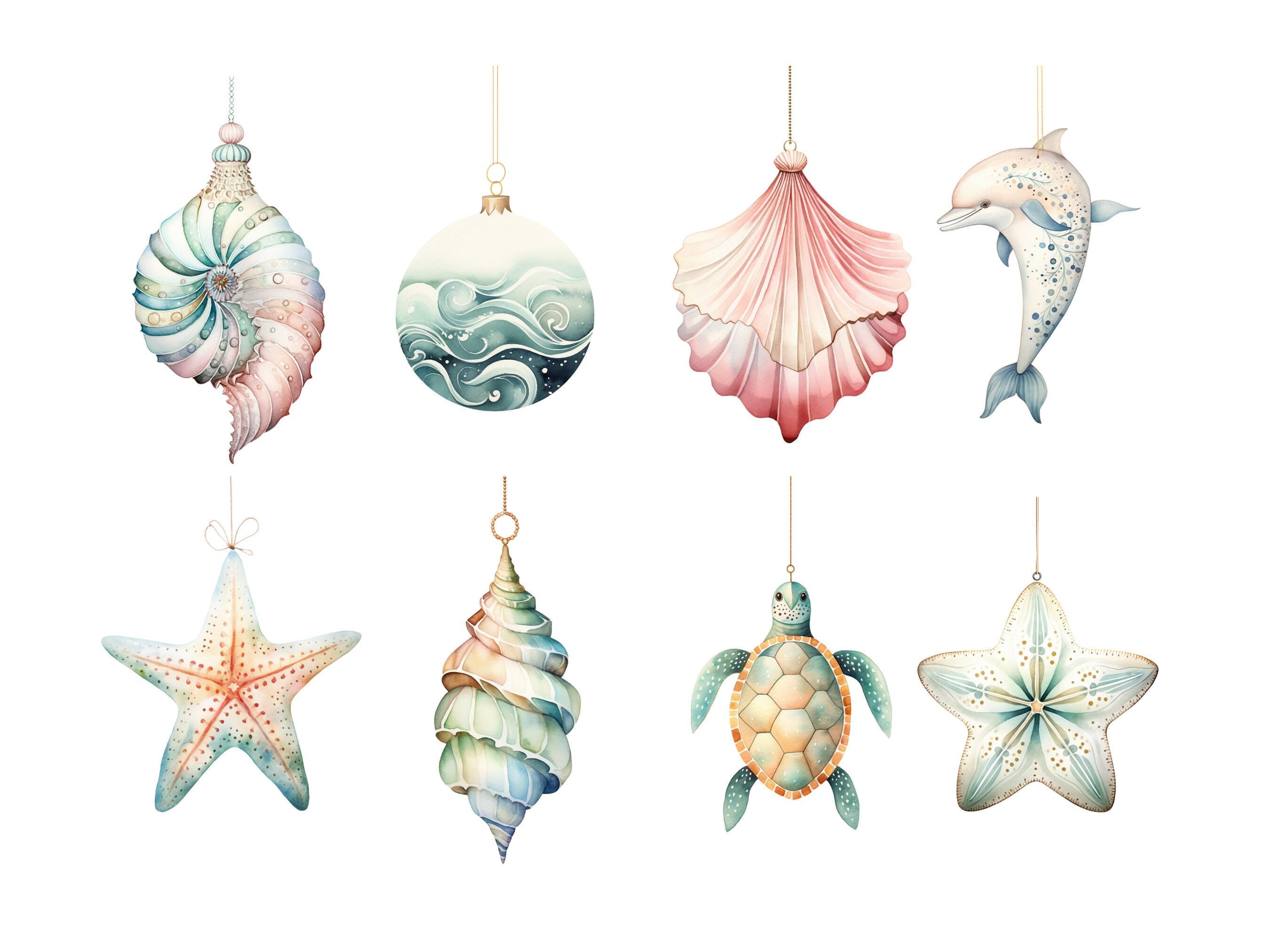 Coastal Christmas Clipart, DIGITAL DOWNLOAD, Beach Christmas Watercolor ...