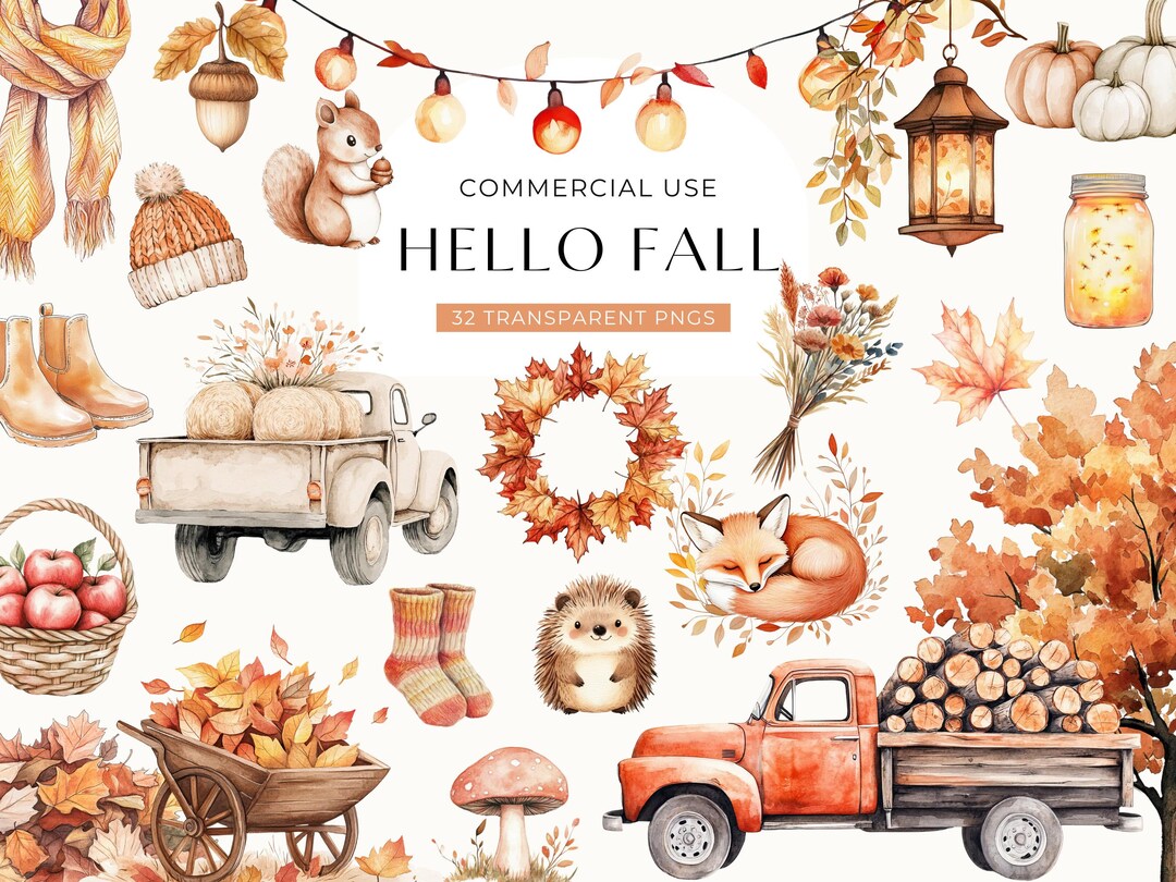 Cozy Watercolor Fall Clipart, DIGITAL DOWNLOAD, Autumn Clip Art ...