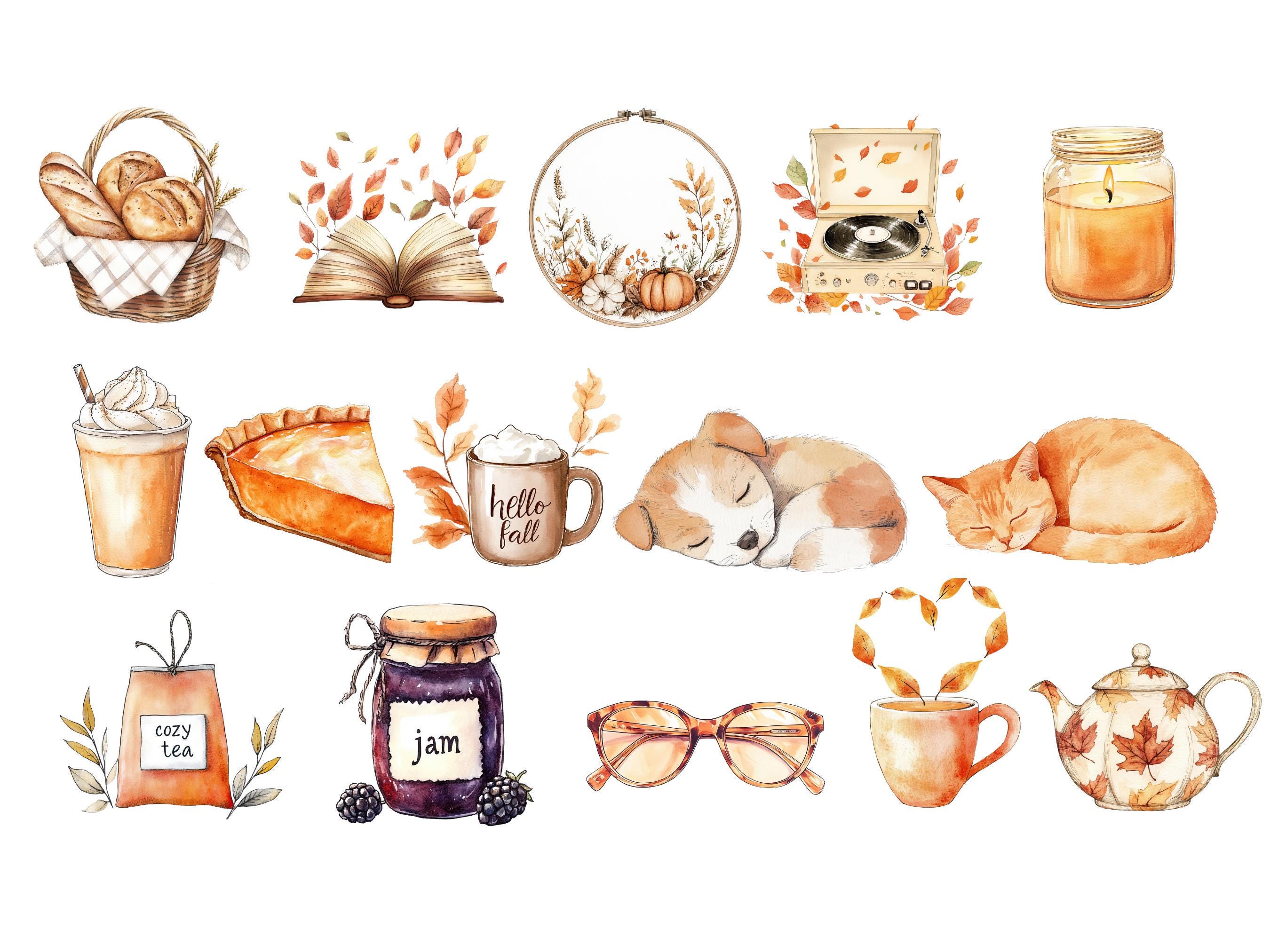 Cozy Watercolor Autumn Clipart, DIGITAL DOWNLOAD, Fall Clip Art ...