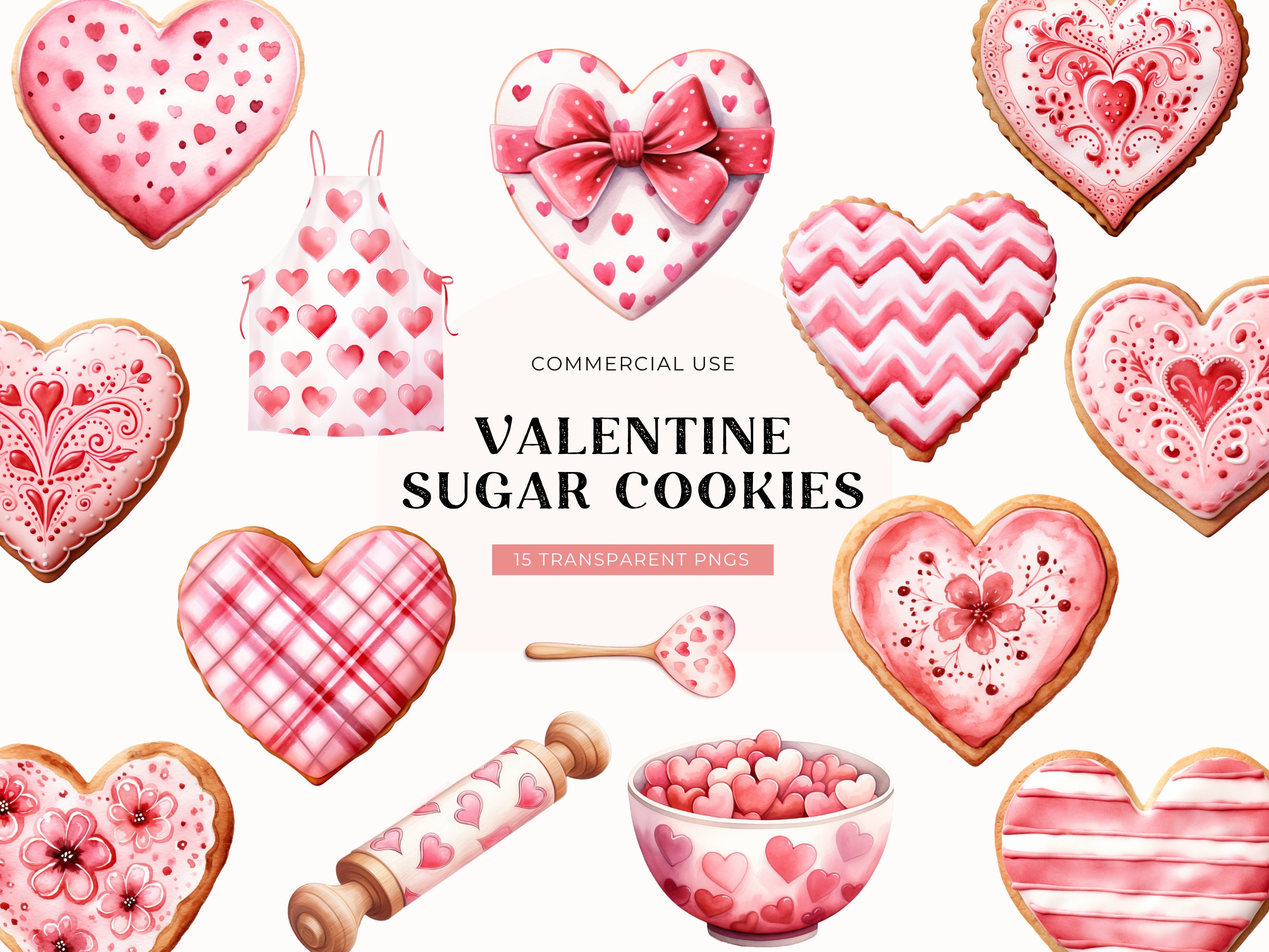 Valentines Cookie Clipart, DIGITAL DOWNLOAD, Watercolor Sugar Cookie ...