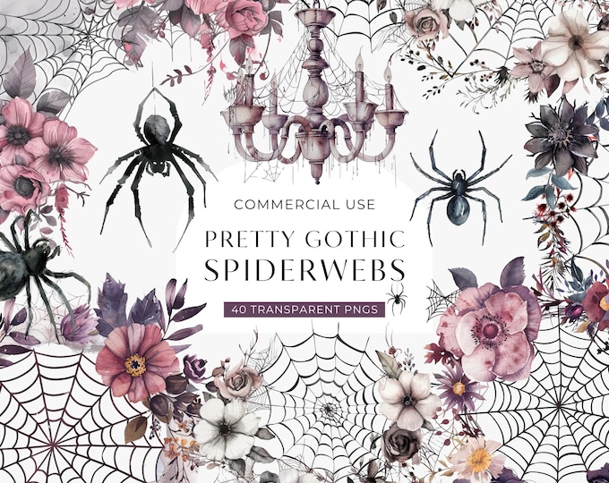 Watercolor Realistic Spiderweb Clipart Silhouette Spooky Spider ...