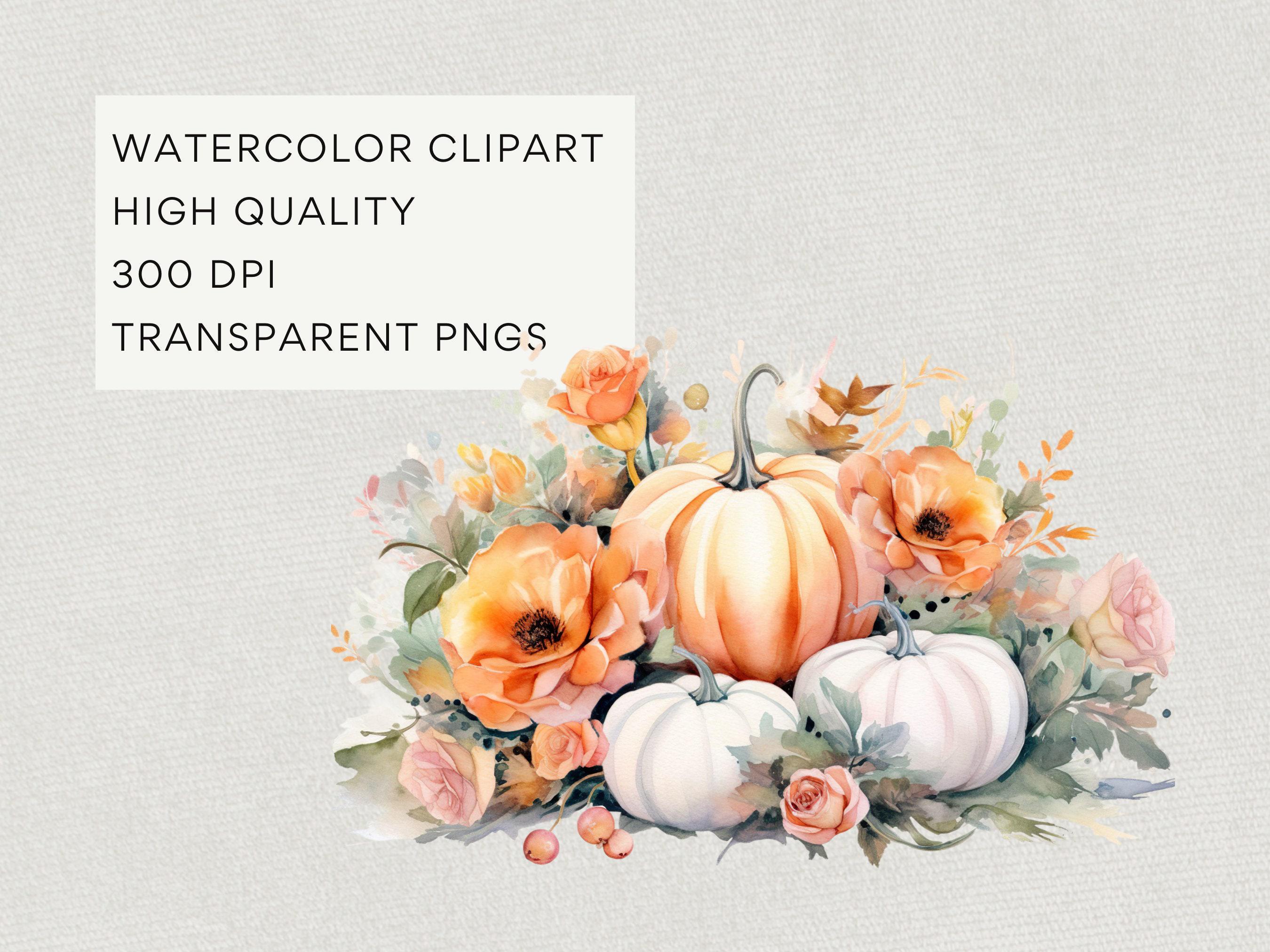 Floral Pumpkins Clipart Bundle, DIGITAL DOWNLOAD, Fall Autumn Orange ...
