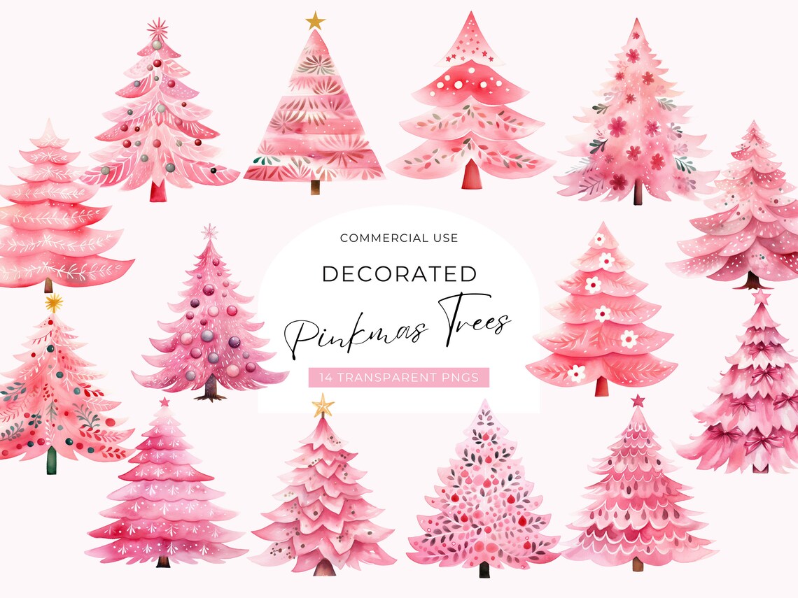 Pink Christmas Tree Clipart DIGITAL DOWNLOAD Candy Pink - Etsy