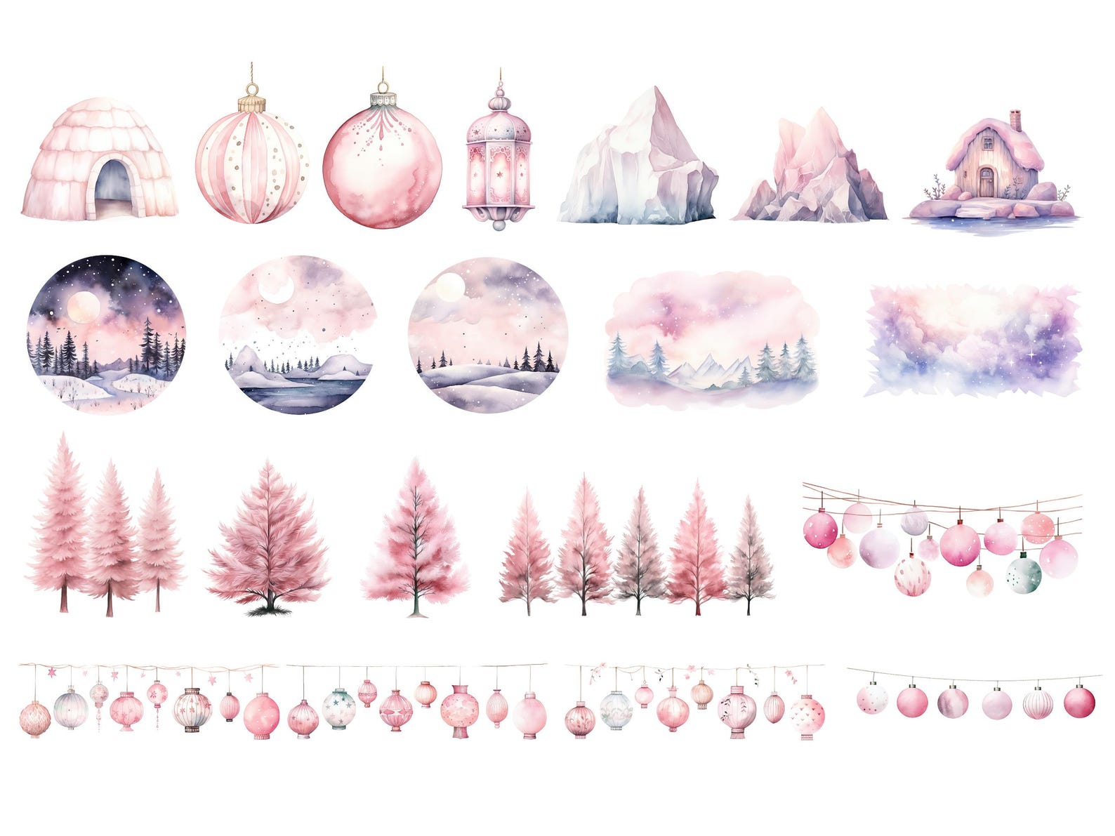 Pink Winter Wonderland Clipart, DIGITAL DOWNLOAD, Cute Arctic Animals ...