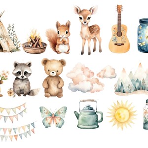 Cute Camping Clipart, DIGITAL DOWNLOAD, Woodland Forest Animal ...