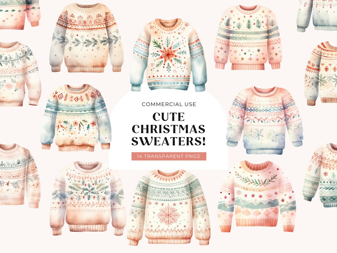 Cute Christmas Sweater Clipart, DIGITAL DOWNLOAD, Pink Christmas ...