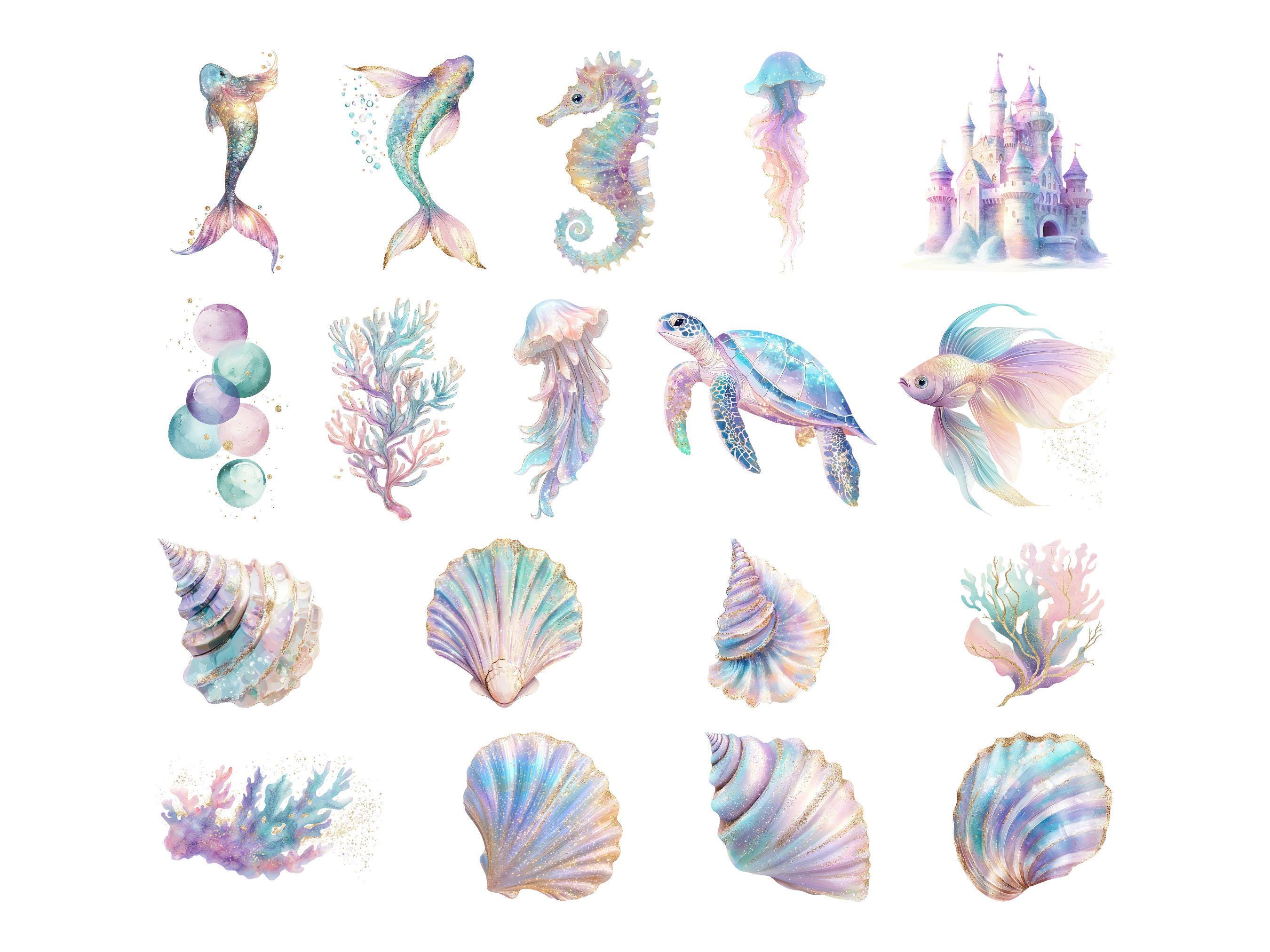 Mermaid Tail Clipart, Watercolor Pastel Under the Sea Clip Art, Mermaid ...