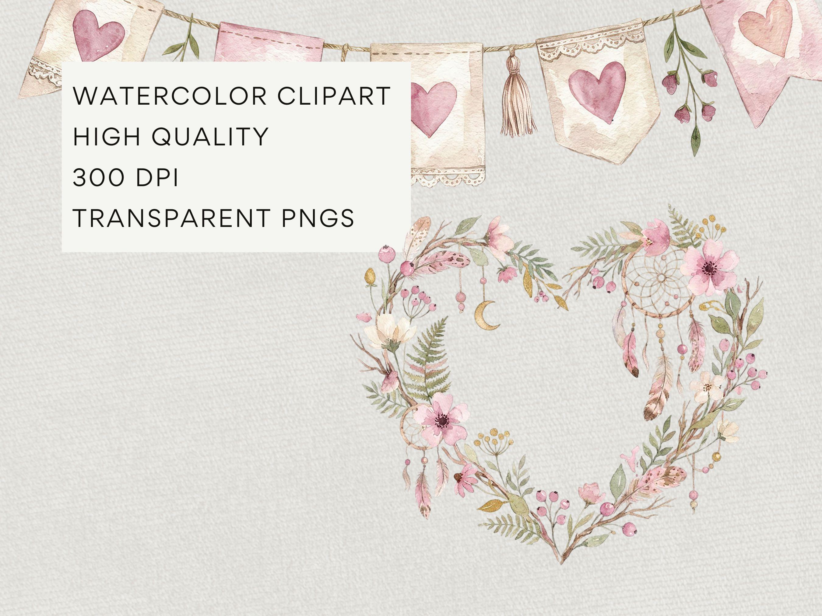 Boho Watercolor Heart Clipart, Valentine Little Sweetheart Baby Shower ...