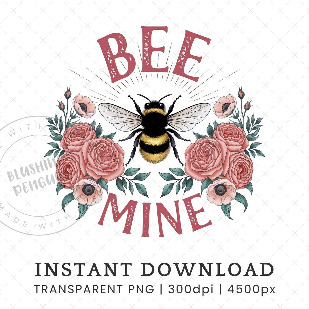 Valentine Bee Mine PNG, Be Mine V Day Sublimation Design, Retro Floral ...