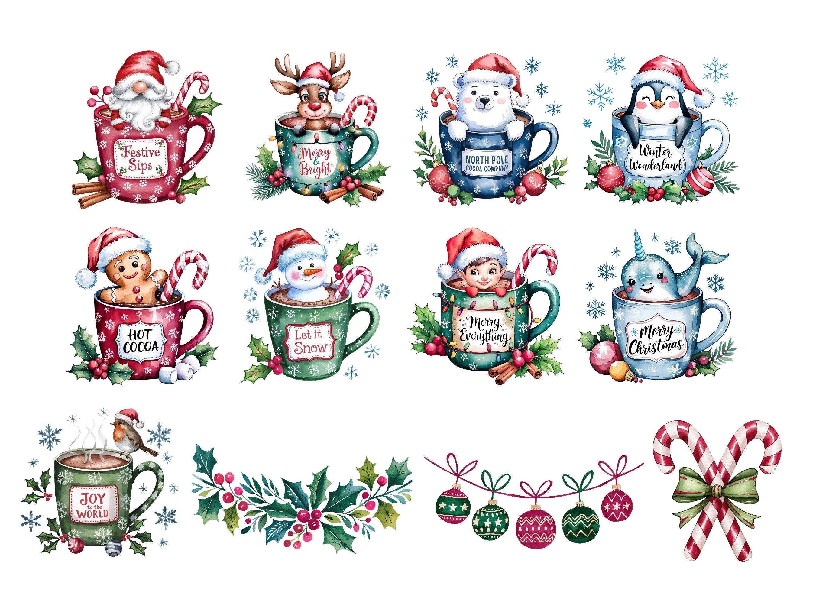 Hot Cocoa Mug Clipart, Watercolor Cup of Hot Chocolate Clip Art, Cozy ...
