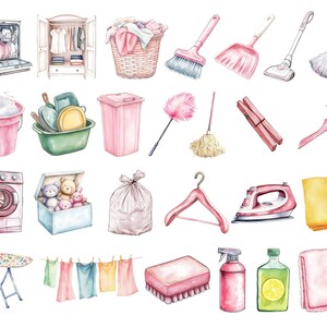 Cute Cleaning Clipart, Watercolor Cleaning Supplies, Kids Home Chores ...