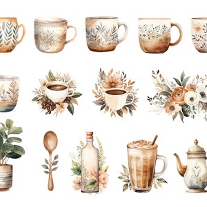 Coffee Lover Clipart Boho, DIGITAL DOWNLOAD, Watercolor Cup of Coffee ...