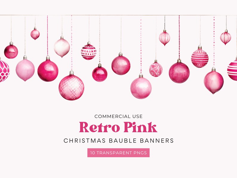 Christmas Bauble Clipart Pink, DIGITAL DOWNLOAD, Retro Pink Xmas ...