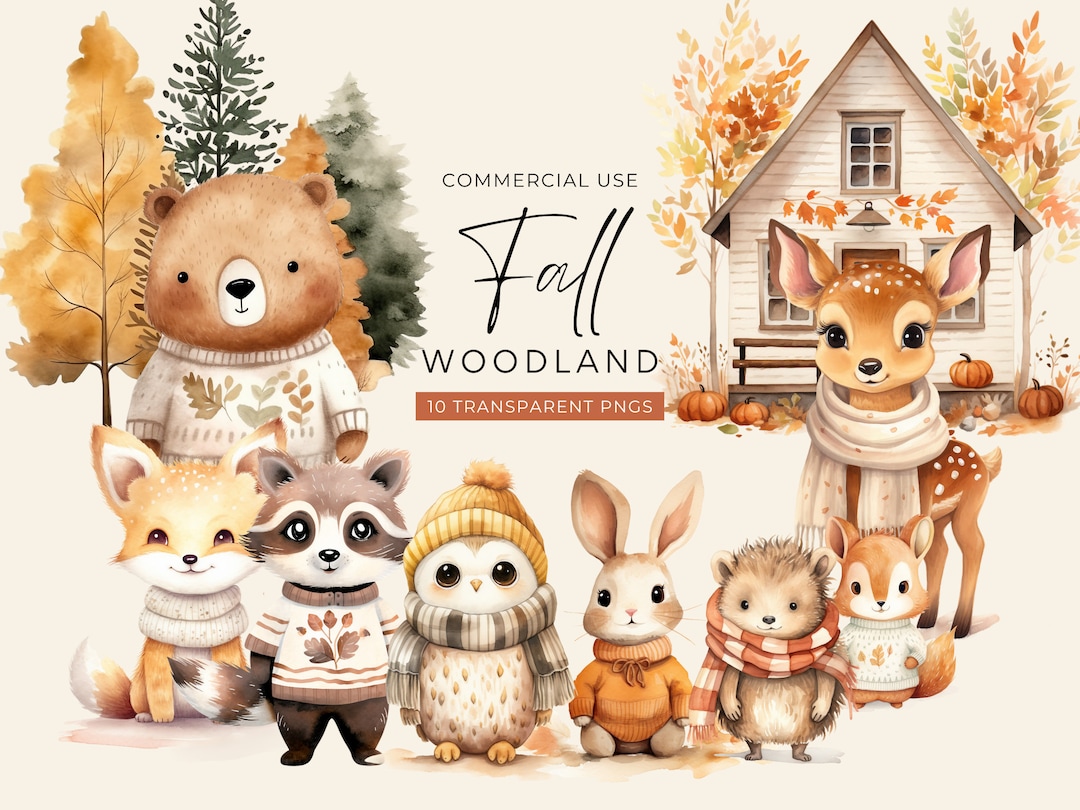 Fall Animal Clipart, DIGITAL DOWNLOAD, Woodland Creatures Illustrations ...