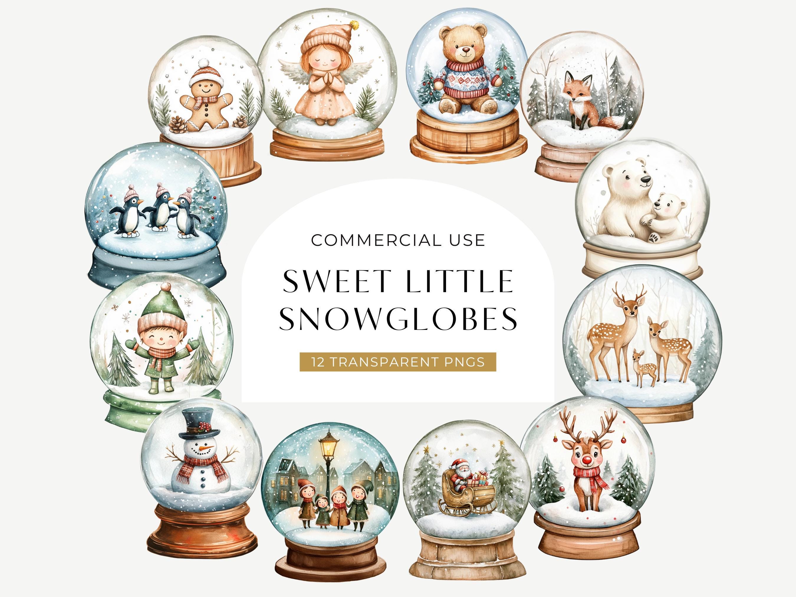 Cute Christmas Snowglobe Clipart, DIGITAL DOWNLOAD, Watercolor Snow ...