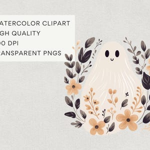Boho Ghost Clipart, DIGITAL DOWNLOAD, Floral Ghost Clipart, Cute ...