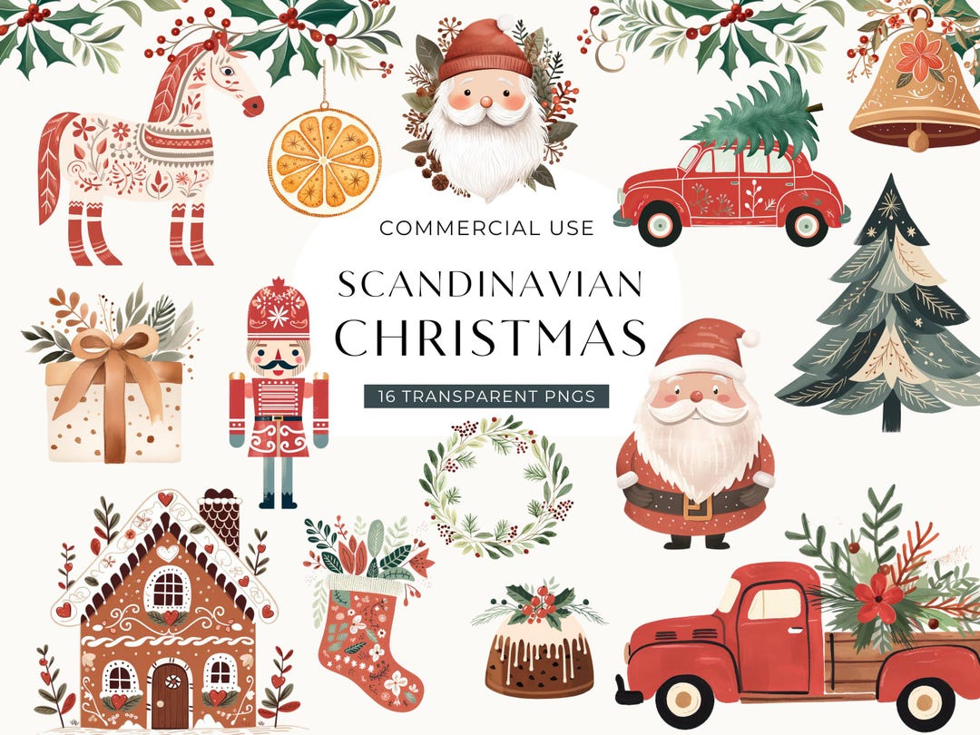 Scandi Christmas Clipart, DIGITAL DOWNLOAD, Nordic Style Xmas Card Clip ...