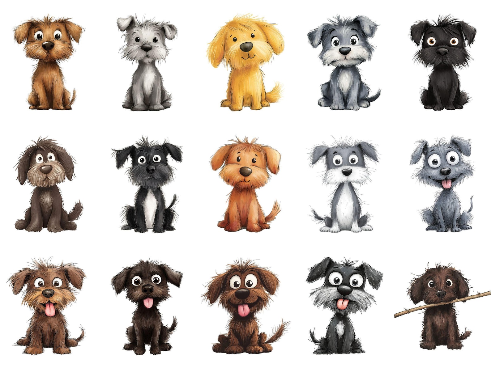 Cute Dog Clipart, Whimsical Quirky Dog Clip Art, Watercolor Puppy ...