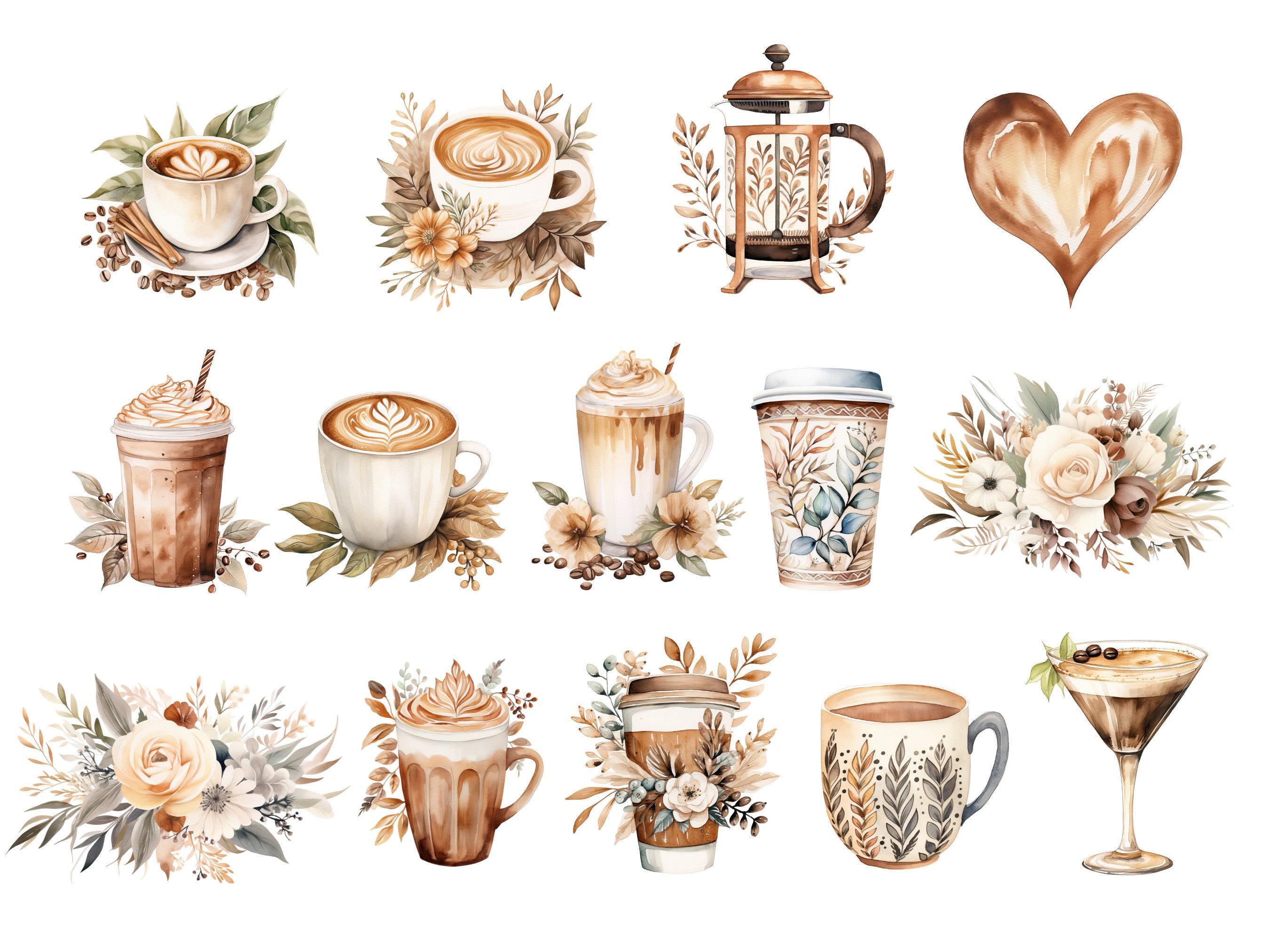 Coffee Lover Clipart Boho, DIGITAL DOWNLOAD, Watercolor Cup of Coffee ...