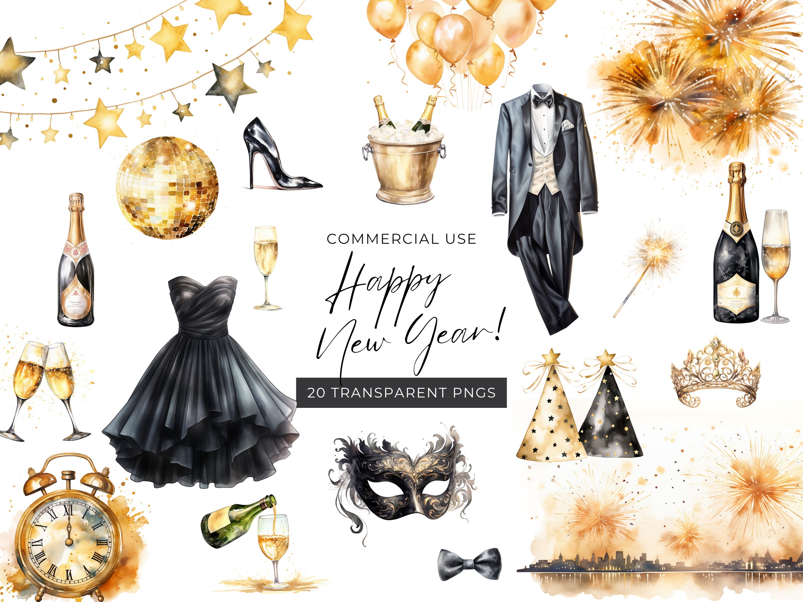 New Years Eve Party Clipart, DIGITAL DOWNLOAD, 2024 New Years ...
