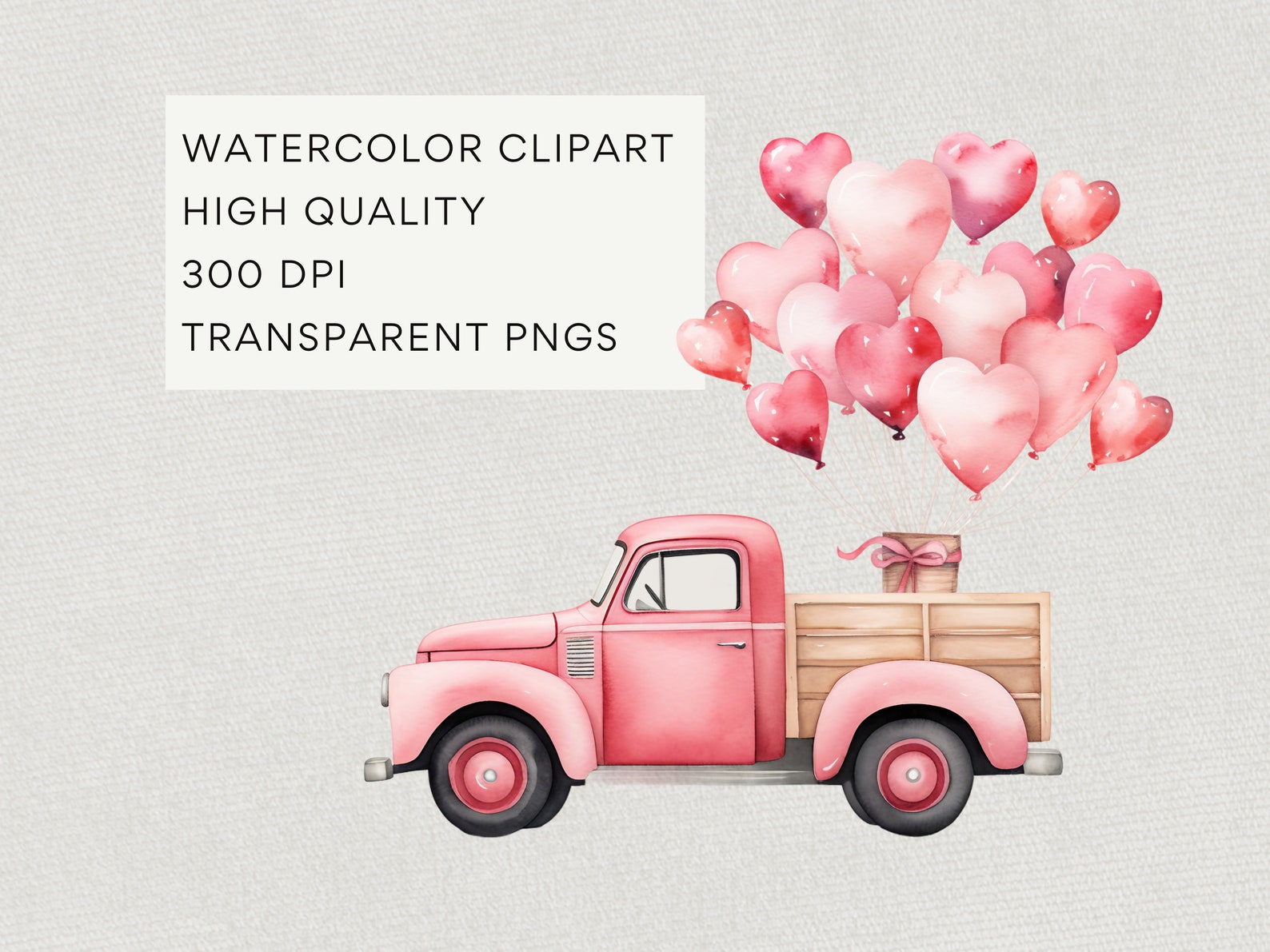 Valentine Pink Truck Clipart, DIGITAL DOWNLOAD, Vintage Truck With ...