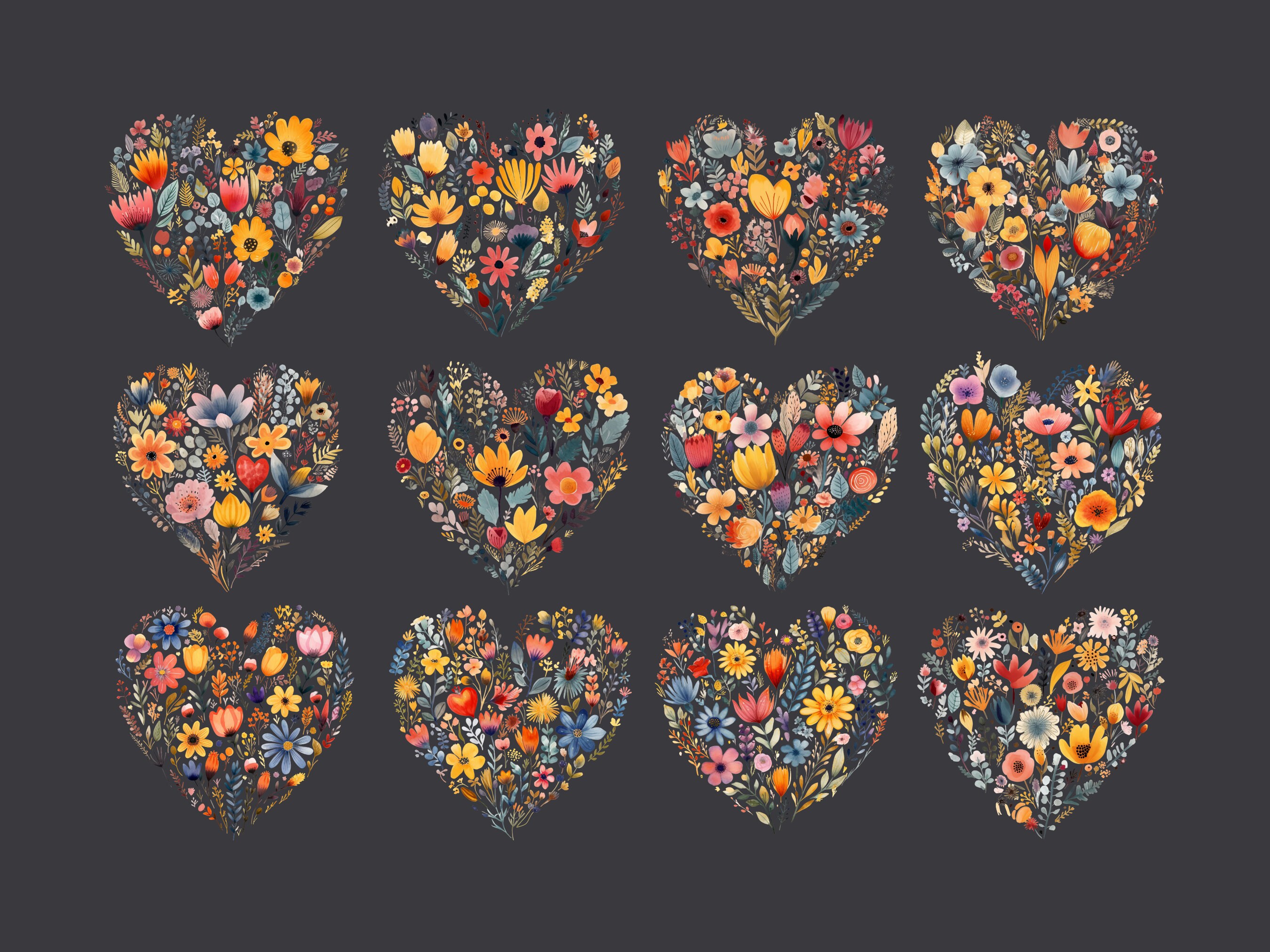 Wildflower Heart Clipart DIGITAL DOWNLOAD Floral Heart With - Etsy