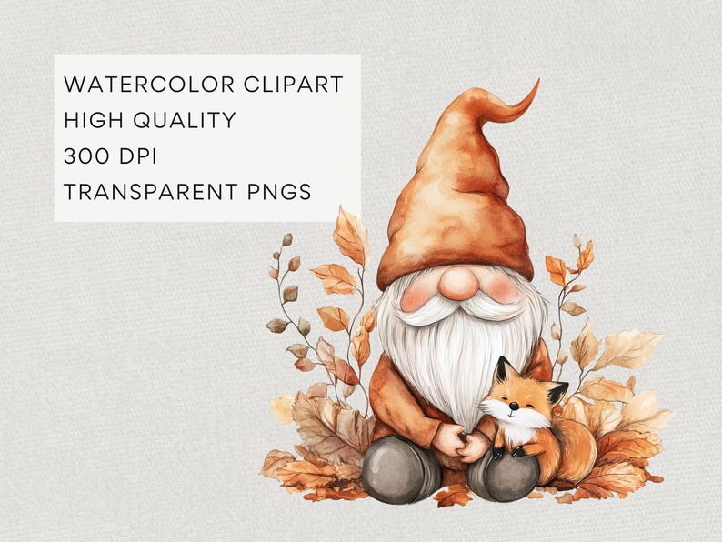 Autumn Gnome Clipart DIGITAL DOWNLOAD, Fall Gnome Clip Art ...