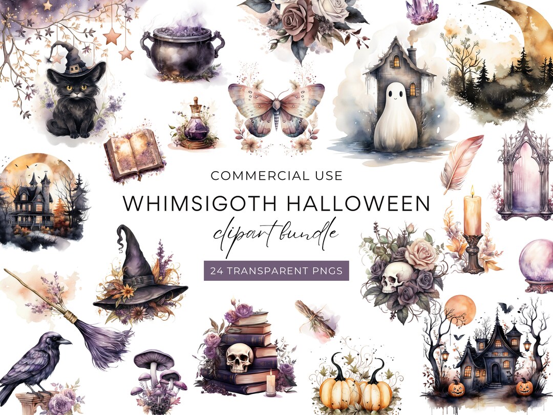 Whimsical Halloween Clipart, DIGITAL DOWNLOAD, Whimsigoth Watercolor ...