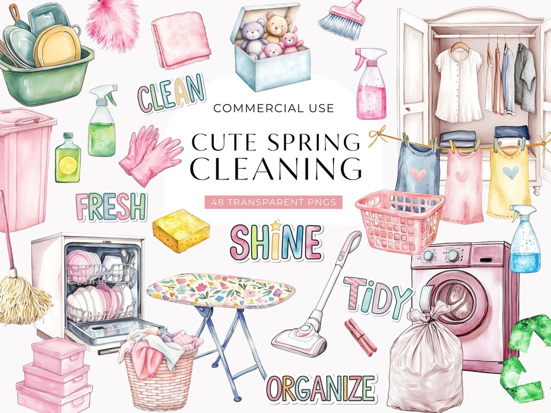 Cute Cleaning Clipart, Watercolor Cleaning Supplies, Kids Home Chores ...