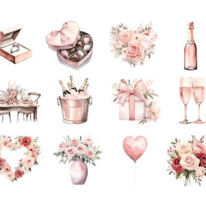 Romantic Valentine Clipart, DIGITAL DOWNLOAD, Watercolor Box of ...